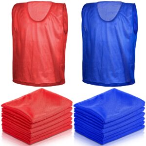 geyoga 12 pcs soccer pinnies youth basketball practice jersey soccer training equipment for sports(red, blue)