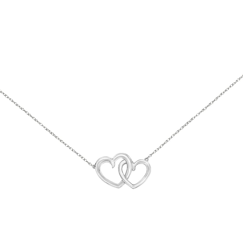 Interlocking Double Heart Diamond Pendant Necklace in 925 Sterling Silver, 0.05 Cttw (I-J Color, I3 Clarity), with 17-inch Adjustable Silver Chain, by Brilliant Expressions