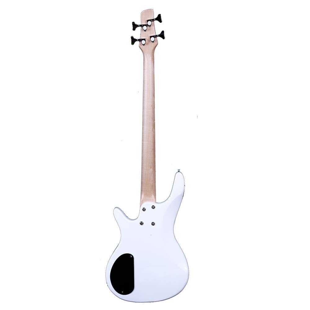 IB Bass,Electric Bass Guitar Beginner Kit 4 String Exquisite Basswood Bass with Power Line and Wrench Tool for Starter (White)