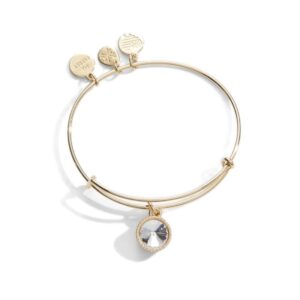 alex and ani birthstones expandable bangle for women, april, clear crystal, shiny gold finish, 2 to 3.5 in