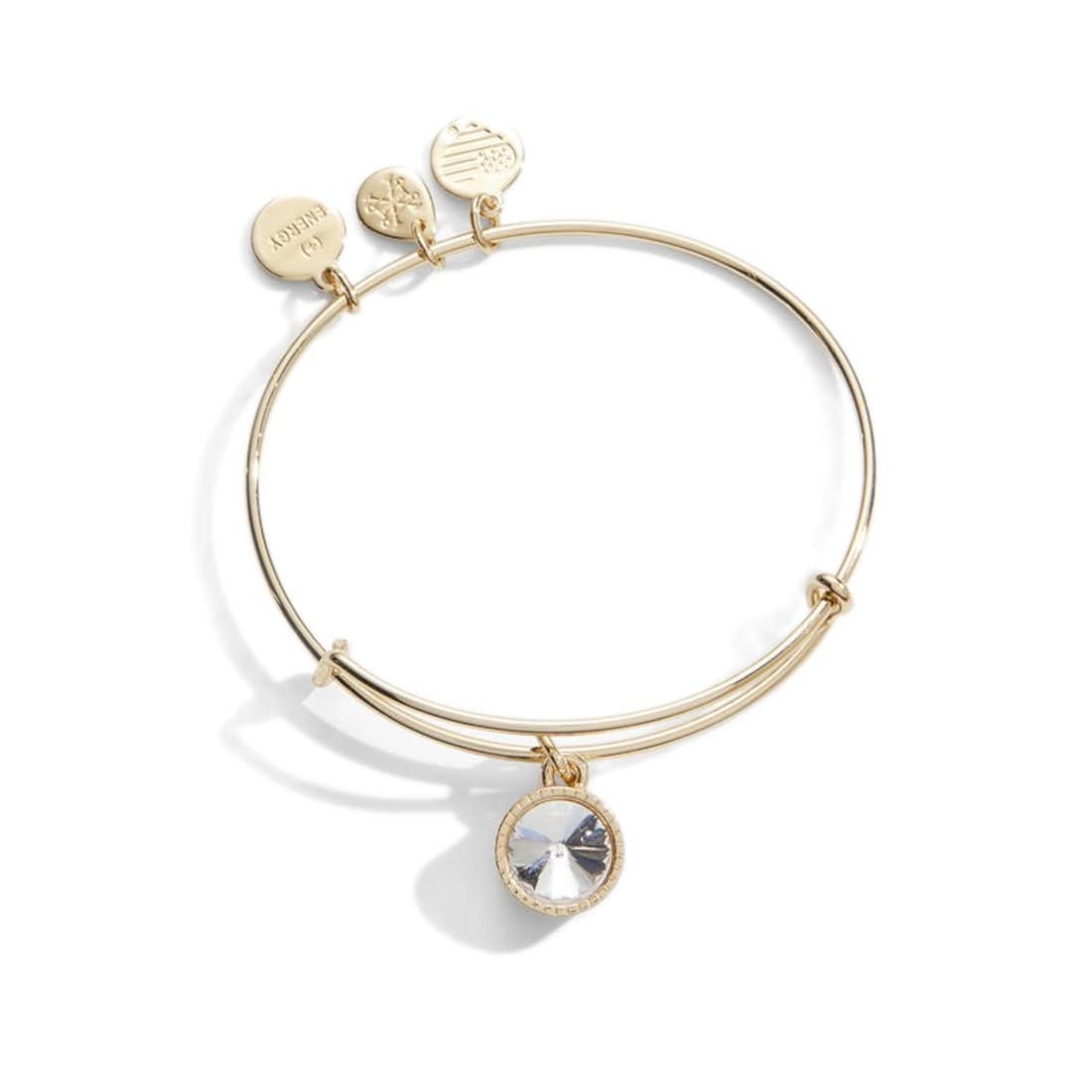 Alex and Ani Birthstones Expandable Bangle for Women, April, Clear Crystal, Shiny Gold Finish, 2 to 3.5 in