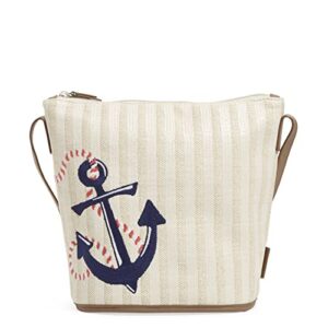 vera bradley women's straw bucket crossbody purse, regatta anchor navy, one size