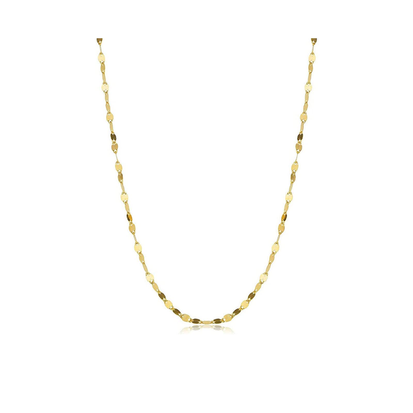 10K Solid Gold Mirror Chain Necklace, 1.8MM Dainty Yellow Gold Italian Mirror Link Chain Necklace Jewelry Gift for Women 20" (20 Inches)