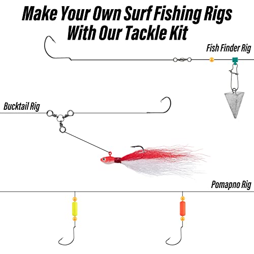 Dr.Fish 269 Pieces Surf Fishing Tackle Kit with Box, Saltwater Fishing Tackle Pompano Rigs Making Set Bucktail Jigs Saltwater Lures Walking Bait Pier Surf Casting Sea Tackle Kits Lead Pyramid Sinkers