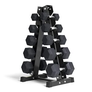 ritfit 300/350/450/220 lb rubber hex dumbbells set with optional dumbbell rack, multi weight set to choose, ideal for home gym and fitness (300lbs set with rack)