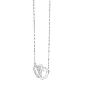 Interlocking Double Heart Diamond Pendant Necklace in 925 Sterling Silver, 0.05 Cttw (I-J Color, I3 Clarity), with 17-inch Adjustable Silver Chain, by Brilliant Expressions