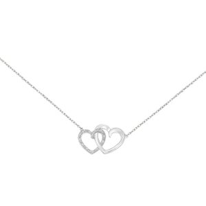 interlocking double heart diamond pendant necklace in 925 sterling silver, 0.05 cttw (i-j color, i3 clarity), with 17-inch adjustable silver chain, by brilliant expressions