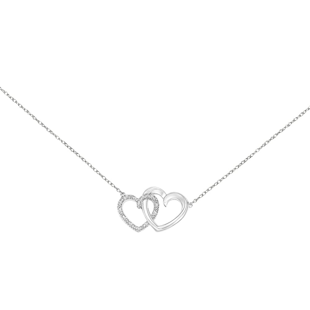 Interlocking Double Heart Diamond Pendant Necklace in 925 Sterling Silver, 0.05 Cttw (I-J Color, I3 Clarity), with 17-inch Adjustable Silver Chain, by Brilliant Expressions