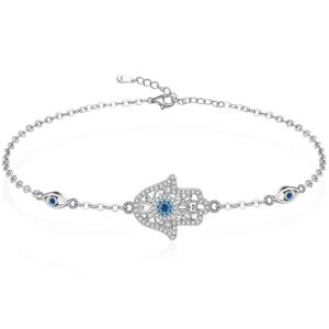 hamsa hand evil eye bracelet for women sterling silver dainty cute crystal round blue evil eye fatima bracelets