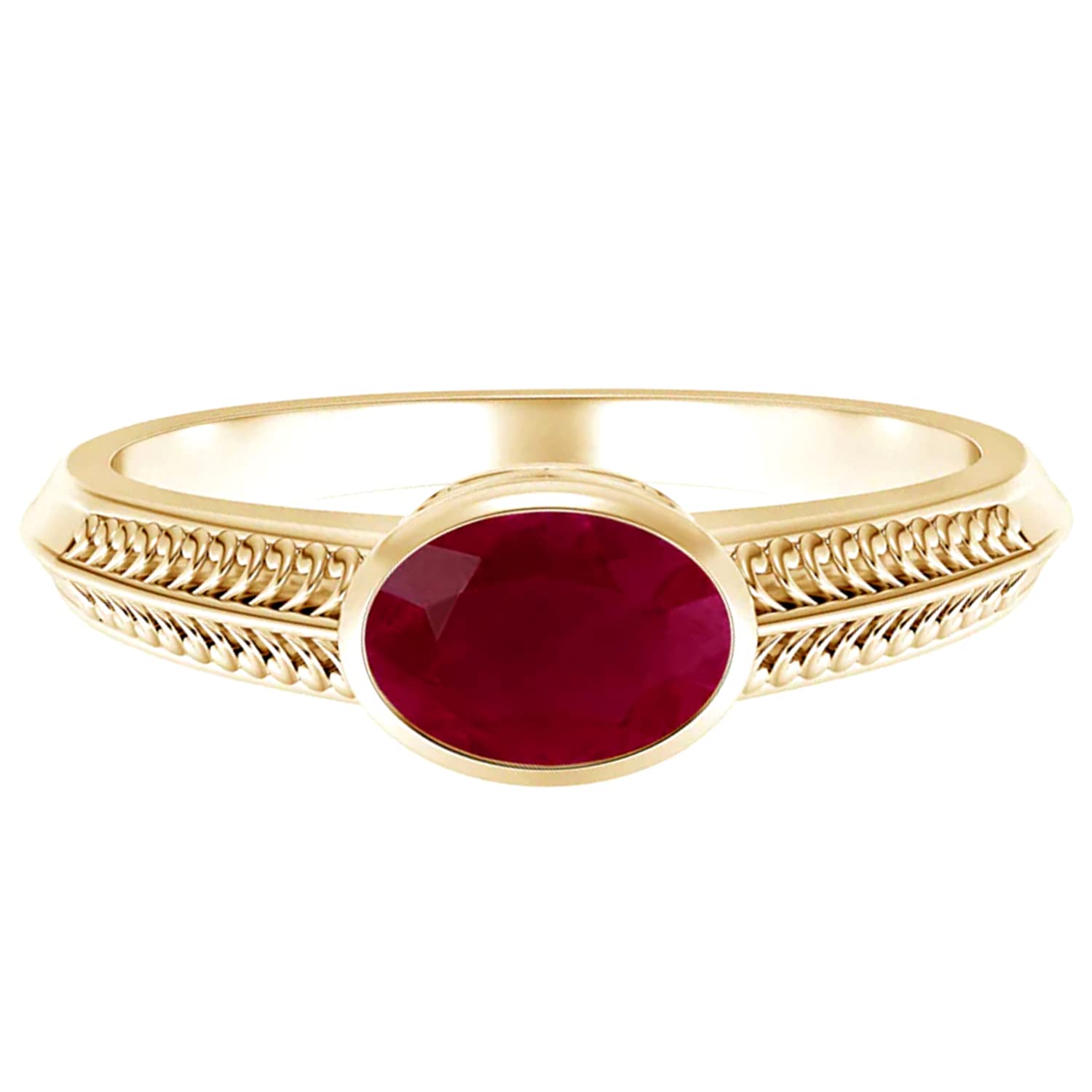 Vintage Inspired Bezel Set 1.50 Ctw Oval Ruby Gemstone 925 Sterling Silver Solitaire Ring (Yellow Gold Plated Silver, 9)