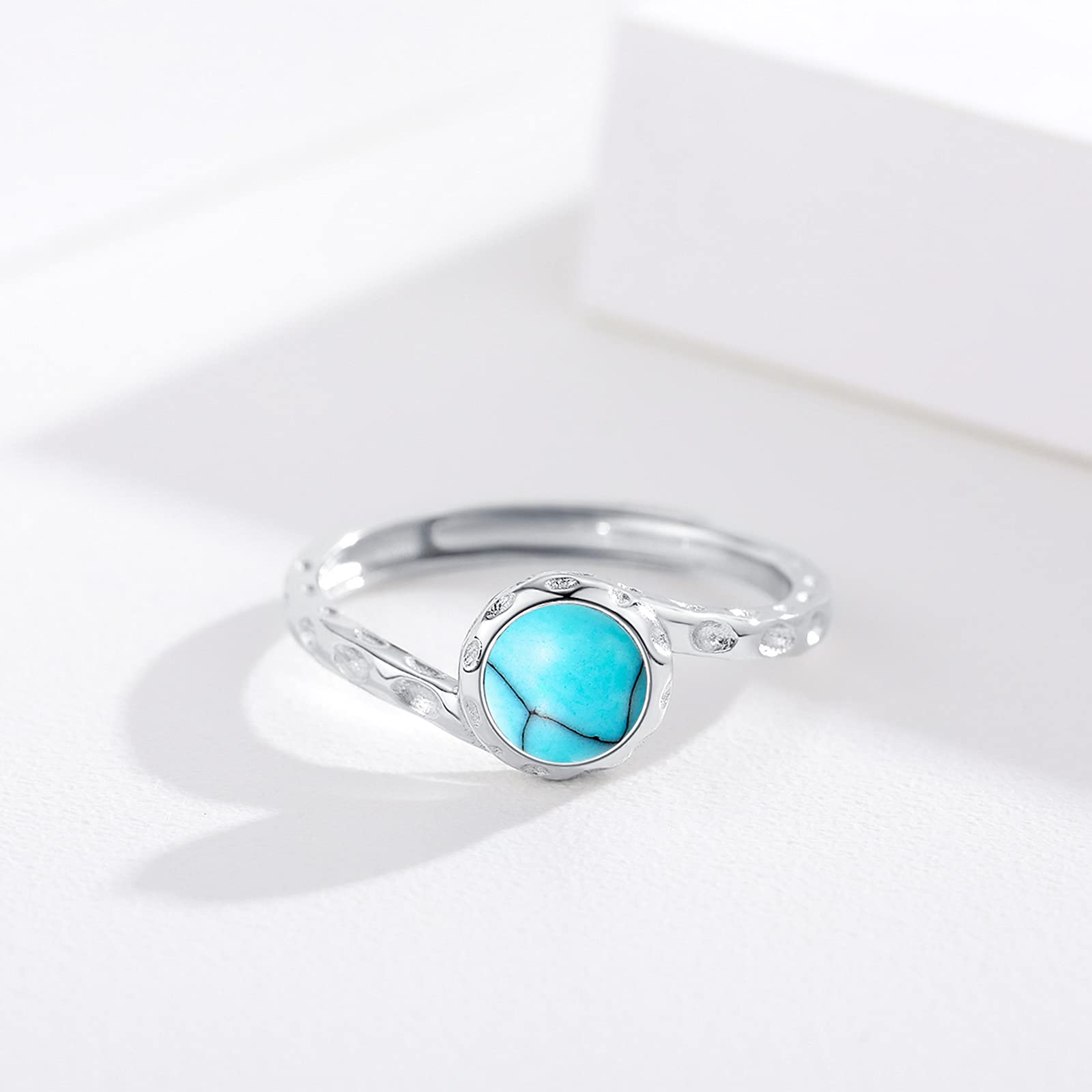 CUOKA MIRACLE Turquoise Ring for Women 925 Sterling Silver Synthetic Turquoise Ring Open Ring Adjustable Ring Gift for Women