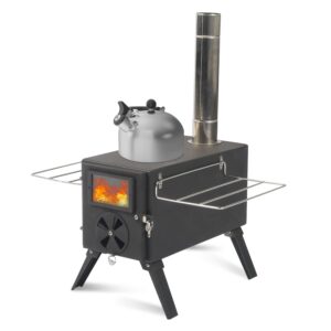 vikiullf camping wood stove - portable outdoor tent stove with with pipe, heating burner stove for ice-fishing, camping, cookout, hiking, travel