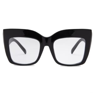 braylenz oversized thick cat eye sunglasses for women vintage non-prescription glasses (black/clear lens)