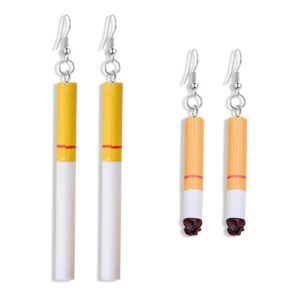 yunxi 2 pairs harajuku creative funny cigarette butt drop dangle earrings wacky lifelike cigarette earrings for women unisex cool punk jewelry (silver)