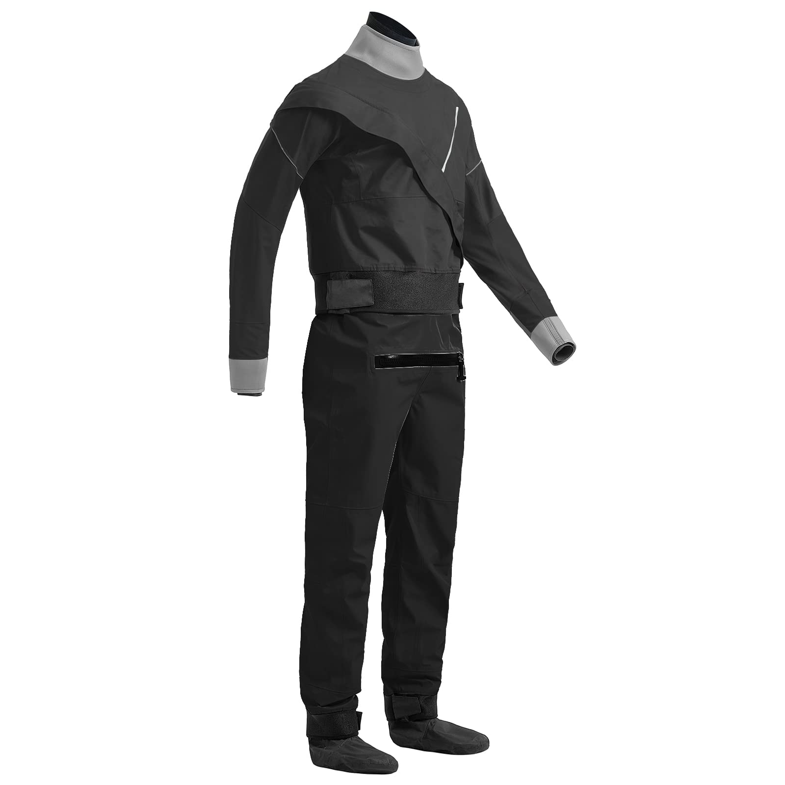 Kayak Drysuit for Men in Cold Water,Kayaking euipment,Paddling,Snorkeling,Waterproof,Front zip,Black (Black, M)