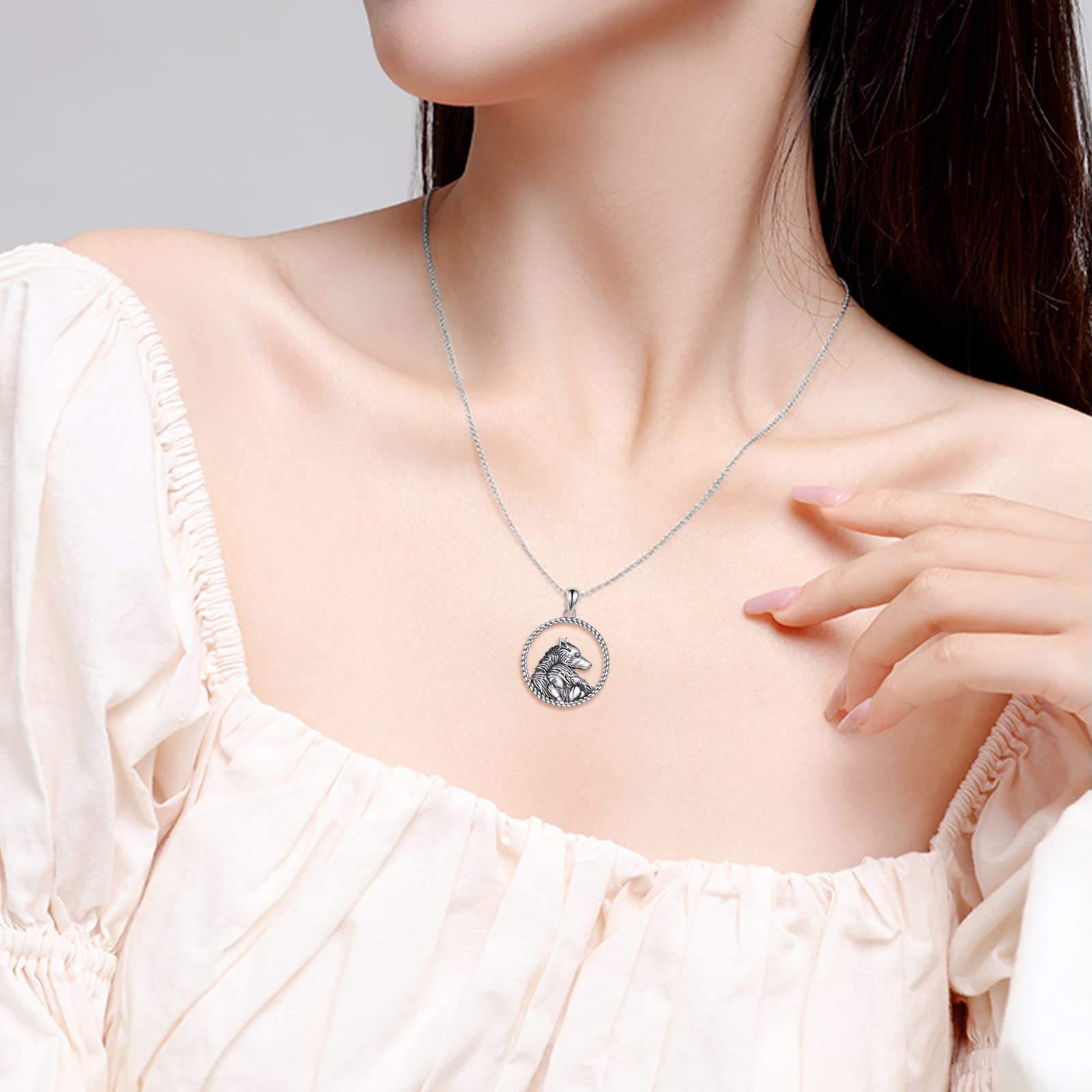 YAFEINI Wolf Necklace Girl Hugging Wolf Pendant 925 Sterling Silver Wolf Jewelry for Women Wife