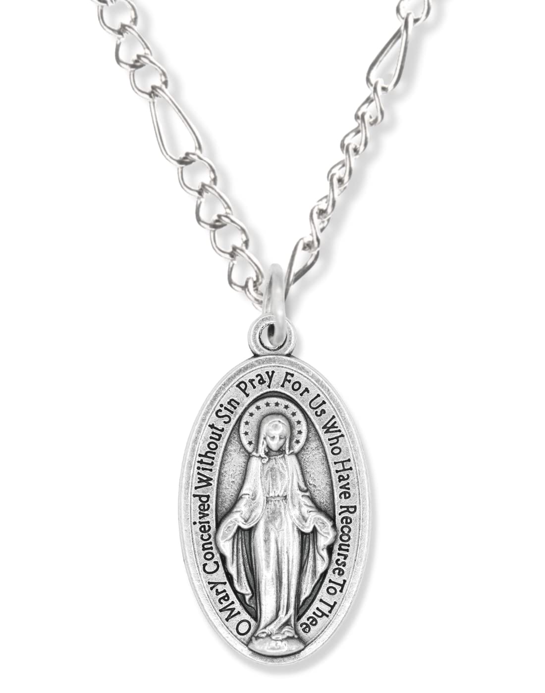 Bulk Pack of 3 - Miraculous Medal Pendant for Necklace -1 1/8" Oval Catholic Christian Silver Oxidized Finish Miraculous Medal Supplies Rosary Making, Made In Italy