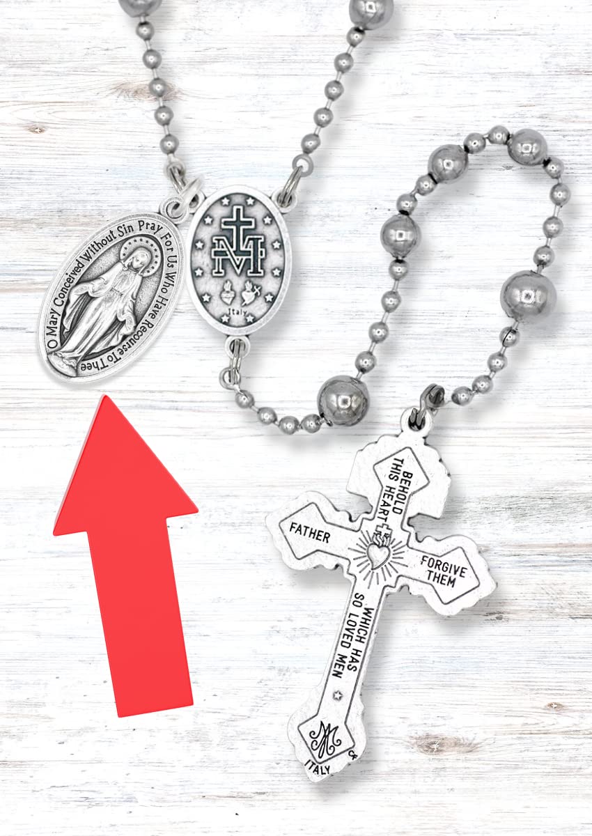 Bulk Pack of 3 - Miraculous Medal Pendant for Necklace -1 1/8" Oval Catholic Christian Silver Oxidized Finish Miraculous Medal Supplies Rosary Making, Made In Italy