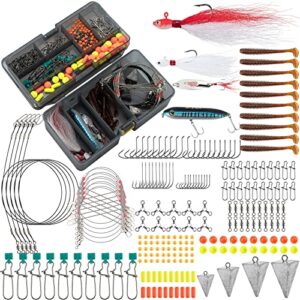 dr.fish 269 pieces surf fishing tackle kit with box, saltwater fishing tackle pompano rigs making set bucktail jigs saltwater lures walking bait pier surf casting sea tackle kits lead pyramid sinkers