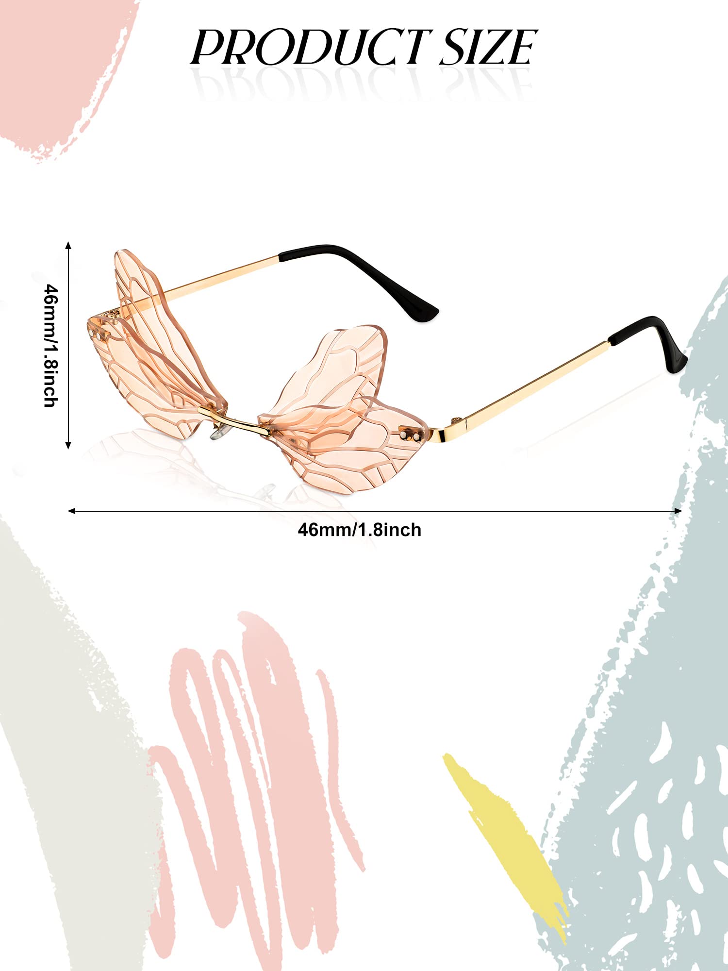 7 Pieces Dragonfly Sunglasses Fairy Glasses Butterfly Glasses Rimless Sunglasses for Women Men