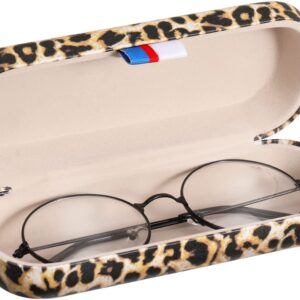 MoKo Eyeglass Case Hard Shell for Men Women, Unisex Portable Travel Sunglasses Cases PU Leather Glasses Storage Box Holder, Leopard