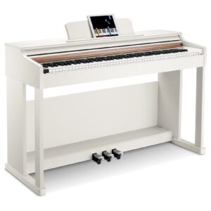 donner ddp-100 88-key weighted action digital piano, beginner keyboard piano bundle with furniture stand, power adapter, white