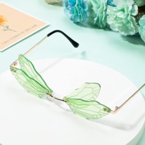 7 Pieces Dragonfly Sunglasses Fairy Glasses Butterfly Glasses Rimless Sunglasses for Women Men