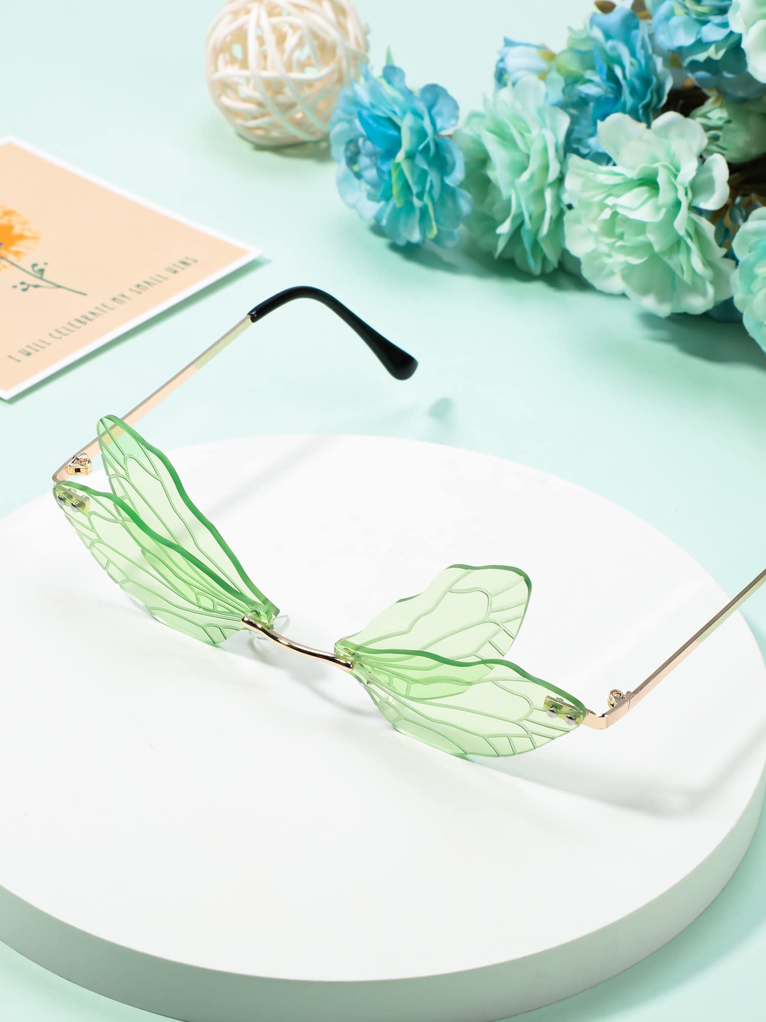 7 Pieces Dragonfly Sunglasses Fairy Glasses Butterfly Glasses Rimless Sunglasses for Women Men