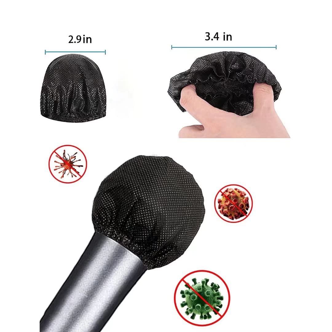 LMJIUJIU 400pcs Microphone Cover Disposable,Mic Windscreen Non-Woven Handheld Mic Cover Black Pop Filter Individually Wrapped, 3.34in