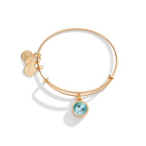 alex and ani birthstones expandable bangle for women, march, blue aquamarine crystal, shiny gold finish, 2 to 3.5 in