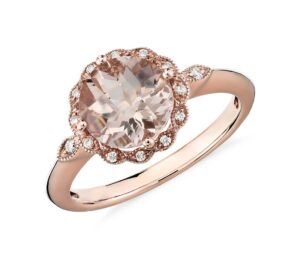 jewelrygift 14k rose gold plated halo ring cz morganite faceted gtone unique design wedding engagement jewelry vintage style to any outfit for women ring us size:6