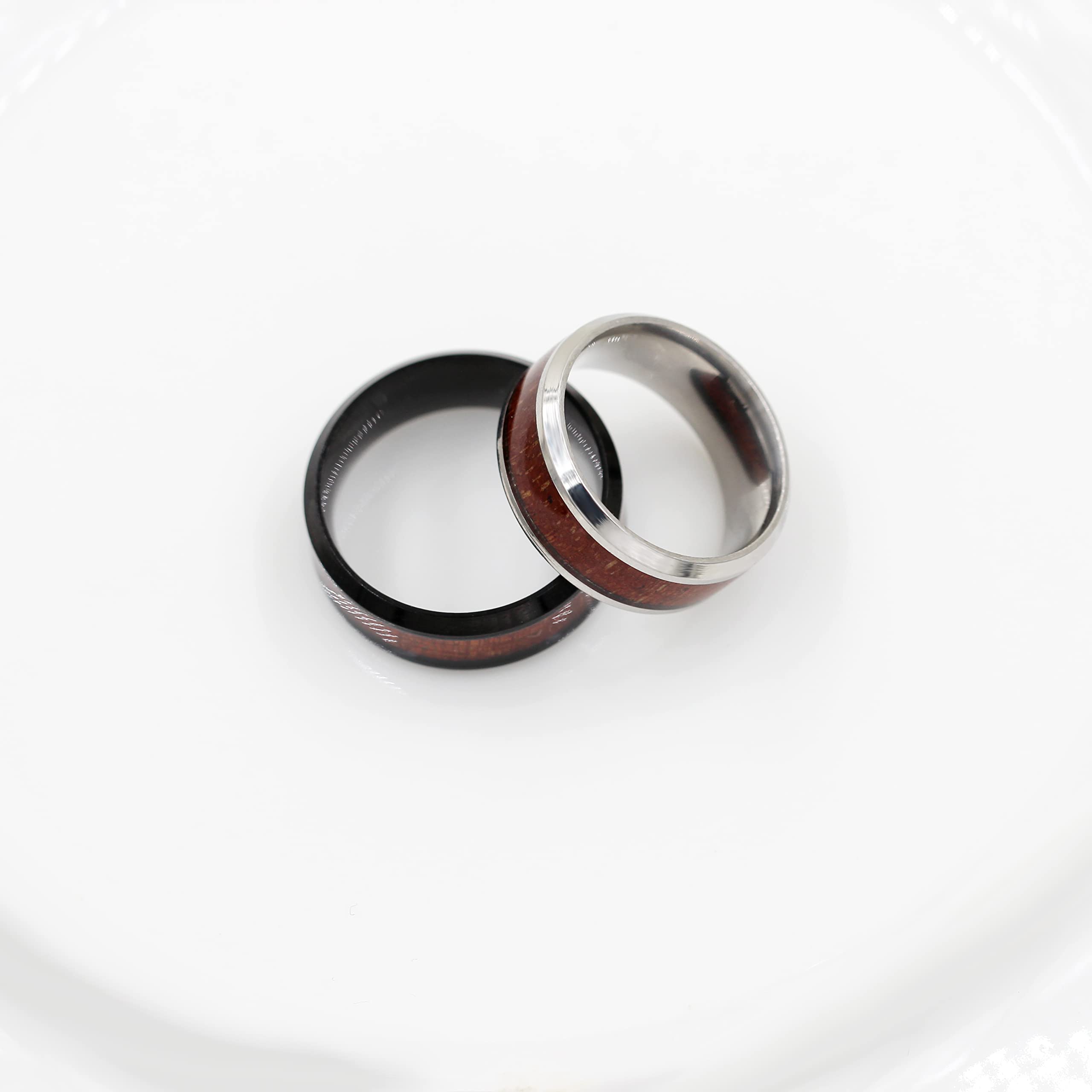 Uloveido His and Hers Stainless Steel Wedding Band Wood Inlay Engagement Couple Rings for Women Y1539 (Steel, Size 9)