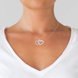 Interlocking Double Heart Diamond Pendant Necklace in 925 Sterling Silver, 0.05 Cttw (I-J Color, I3 Clarity), with 17-inch Adjustable Silver Chain, by Brilliant Expressions