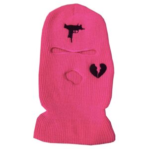 fashixd 3 hole uzi balaclava knitted full face cover ski mask winter windproof neck warmer thermal cycling for men women (rose red)