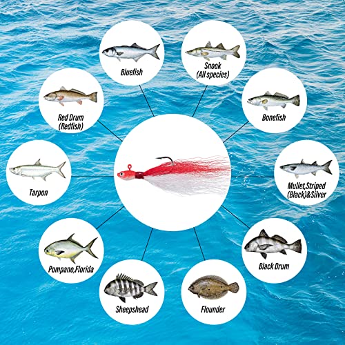 Dr.Fish 269 Pieces Surf Fishing Tackle Kit with Box, Saltwater Fishing Tackle Pompano Rigs Making Set Bucktail Jigs Saltwater Lures Walking Bait Pier Surf Casting Sea Tackle Kits Lead Pyramid Sinkers