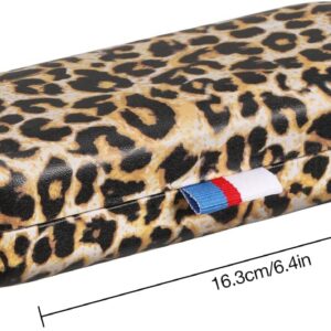 MoKo Eyeglass Case Hard Shell for Men Women, Unisex Portable Travel Sunglasses Cases PU Leather Glasses Storage Box Holder, Leopard