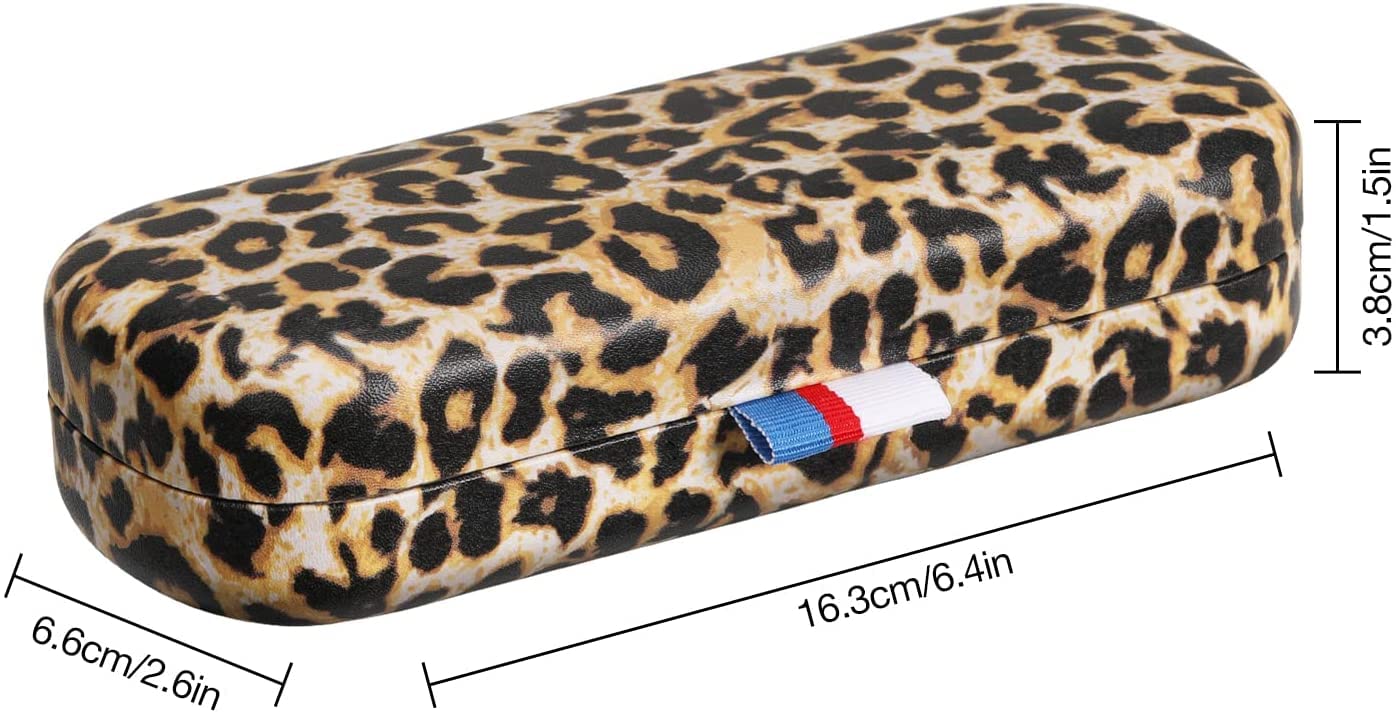 MoKo Eyeglass Case Hard Shell for Men Women, Unisex Portable Travel Sunglasses Cases PU Leather Glasses Storage Box Holder, Leopard