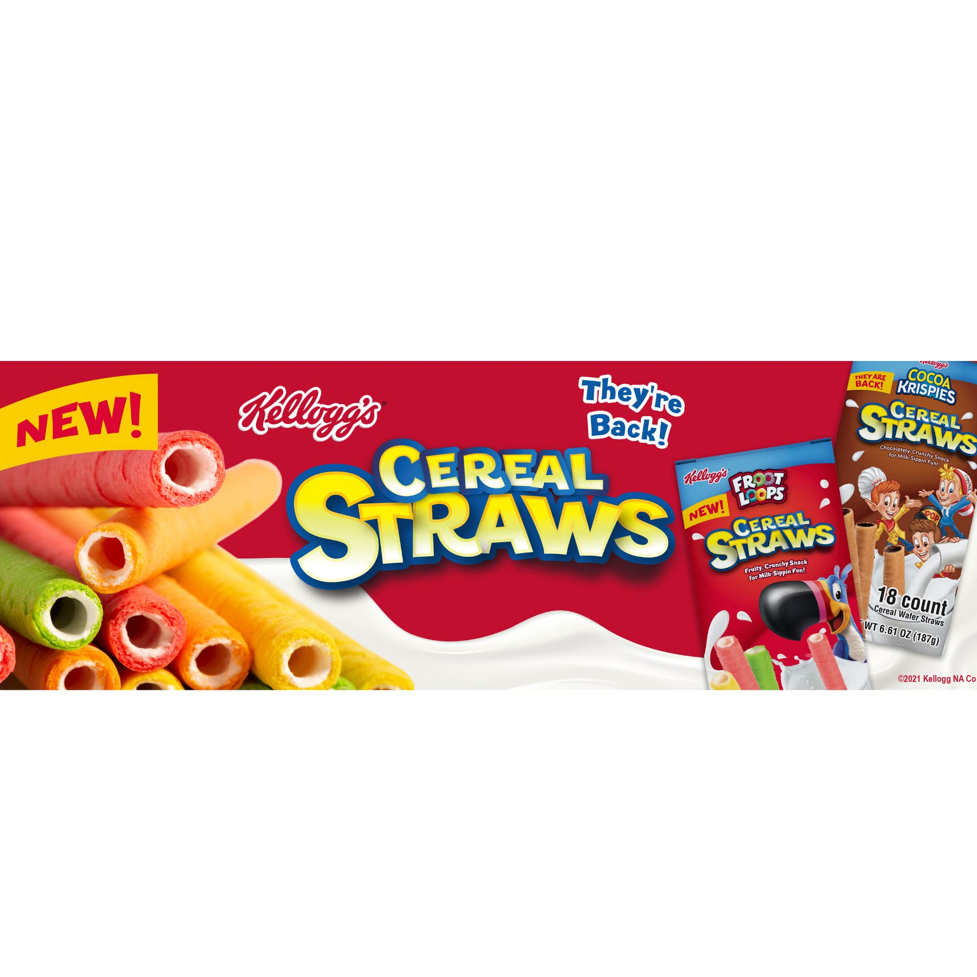 2024 Kellogg's Cereal Straws Froot Loops Edible Breakfast Straw Alternatives for Milk, 90's Childhood Nostalgic Treat for Drinking and Eating, Cereals for Kids, Pack of 2, 36 Straws