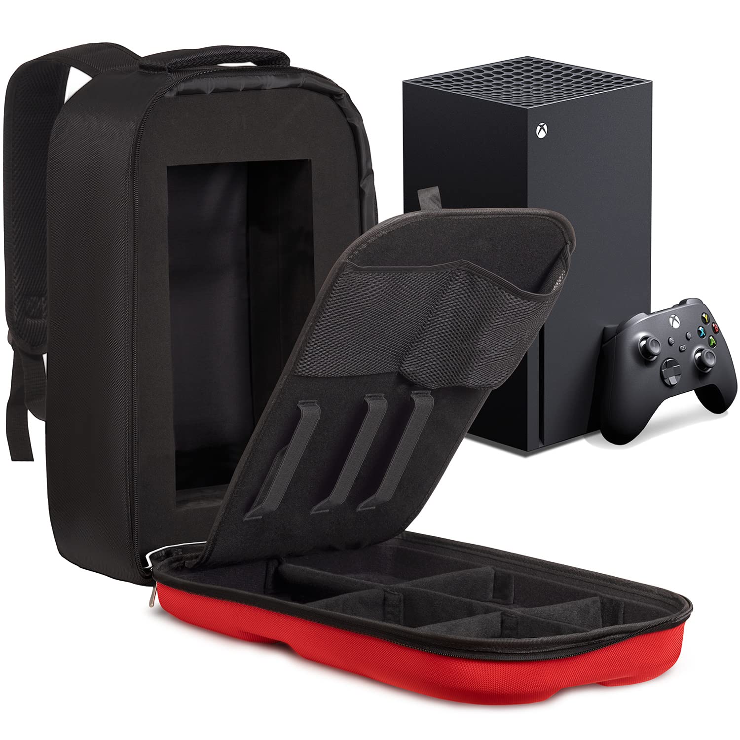 Deco Gear Xbox Series X Travel and Safe Storage Hardshell Backpack for Console, Accessories, Games and More, Impact Foam Specifically Designed to Cradle and Protect