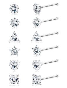 sllaiss sterling silver tiny nose rings studs set 22g 20g multi-style cz bone nose piercing jewelry for women men 3mm