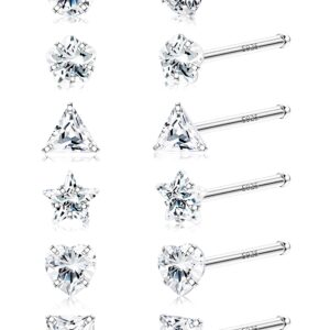 Sllaiss Sterling Silver Tiny Nose Rings Studs Set 22G 20G Multi-style CZ Bone Nose Piercing Jewelry for Women Men 3mm