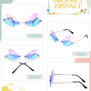 7 Pieces Dragonfly Sunglasses Fairy Glasses Butterfly Glasses Rimless Sunglasses for Women Men