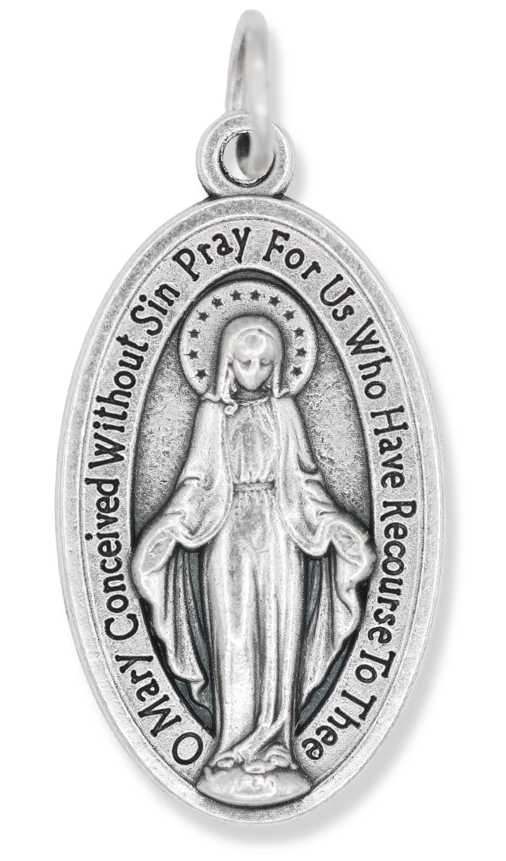 Bulk Pack of 3 - Miraculous Medal Pendant for Necklace -1 1/8" Oval Catholic Christian Silver Oxidized Finish Miraculous Medal Supplies Rosary Making, Made In Italy