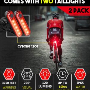 BLITZU Cyborg 168H Bike Headlight and 168T 120T Bicycle Taillight Bundle. Bike Lights Front and Back for Night Riding. Best Bike Accessories for Adult Bikes.