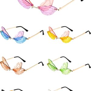 7 Pieces Dragonfly Sunglasses Fairy Glasses Butterfly Glasses Rimless Sunglasses for Women Men