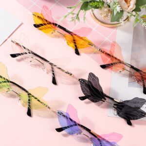 7 Pieces Dragonfly Sunglasses Fairy Glasses Butterfly Glasses Rimless Sunglasses for Women Men