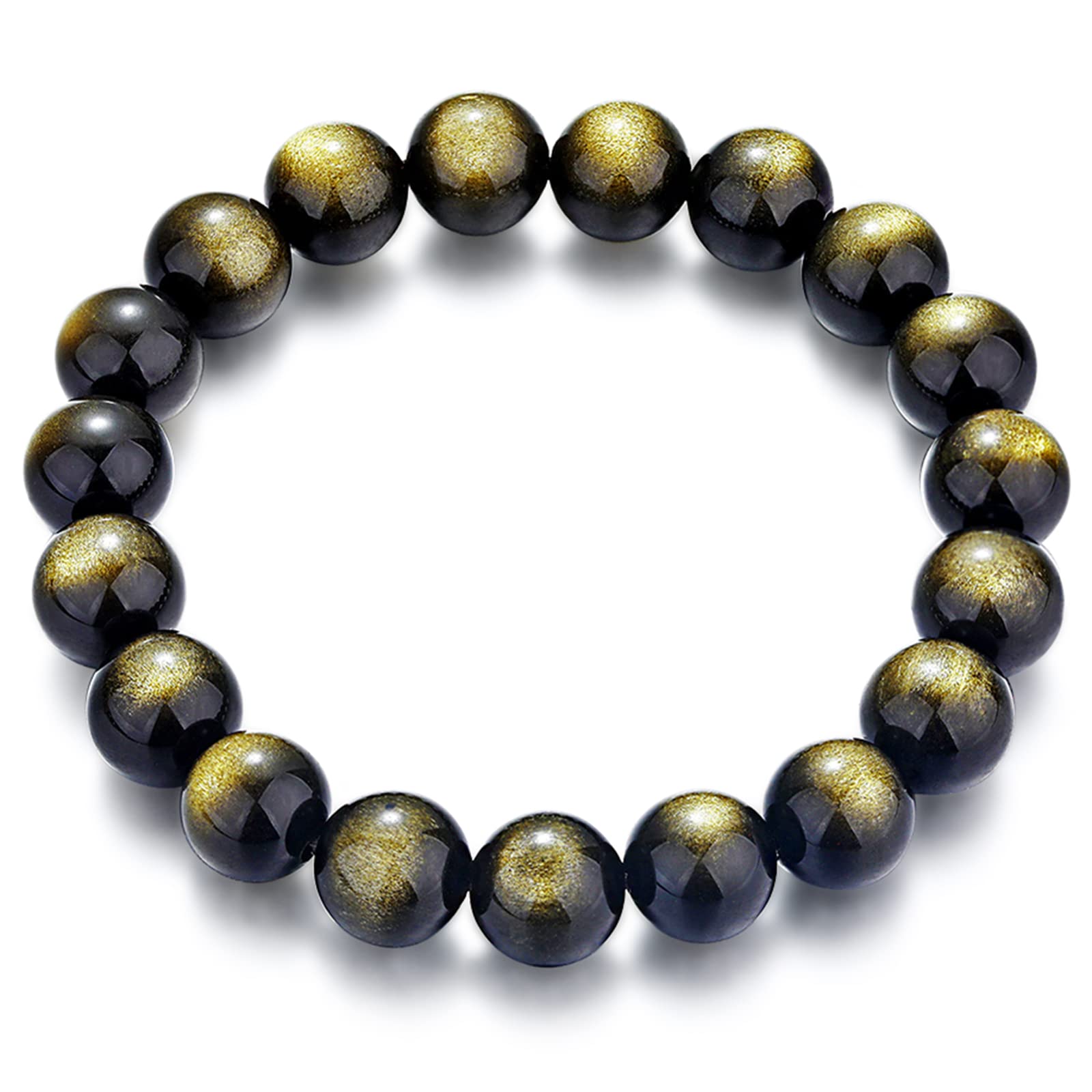 YANYUNZHUBAO Natural Black Obsidian Bracelet Healing Crystals Jewelry Volcanic Rock Stone Ward Off Evil Spirits (Gold, 10MM)