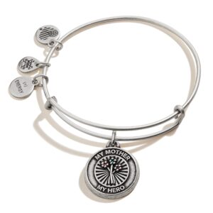 alex and ani connections expandable bangle for women, my mother my hero charm, rafaelian silver finish, 2 to 3.5 in