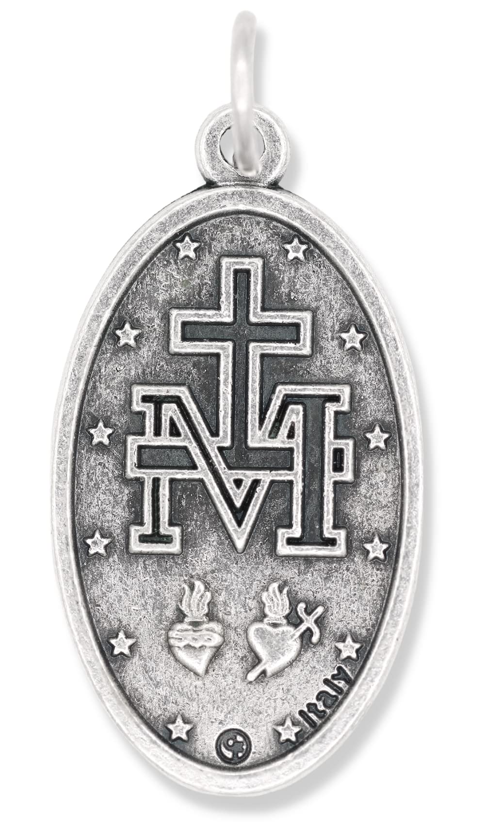 Bulk Pack of 3 - Miraculous Medal Pendant for Necklace -1 1/8" Oval Catholic Christian Silver Oxidized Finish Miraculous Medal Supplies Rosary Making, Made In Italy