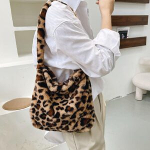 wsnld crossbody bags small underarm shoulder bags fluffy lady shoulder handbags female simple totes for women, leopard